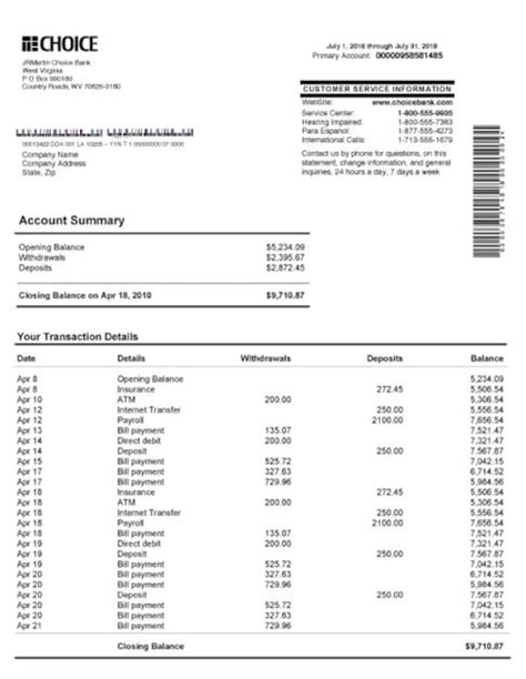 Key Bank Statement Template
