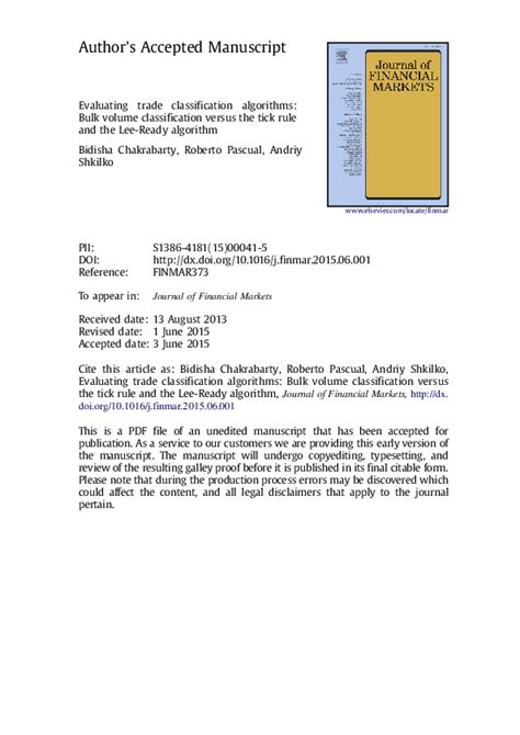 Pdf Evaluating Trade Classification Algorithms Bulk Volume