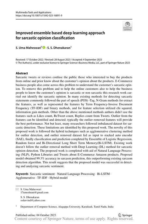 Improved Ensemble Based Deep Learning Approach For Sarcastic Opinion Classification