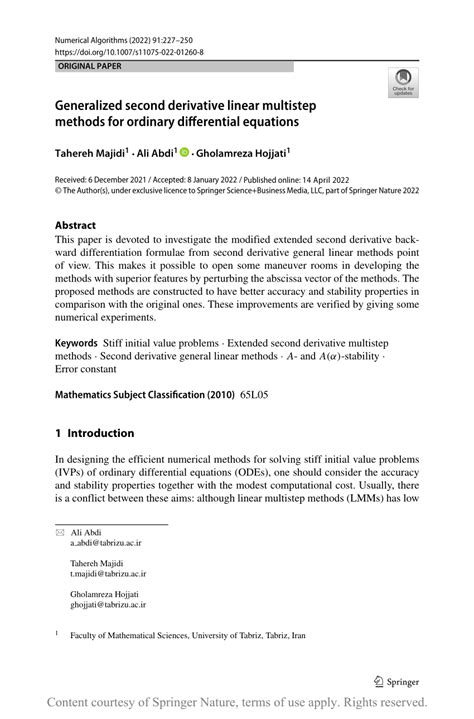 Generalized Second Derivative Linear Multistep Methods For Ordinary Differential Equations