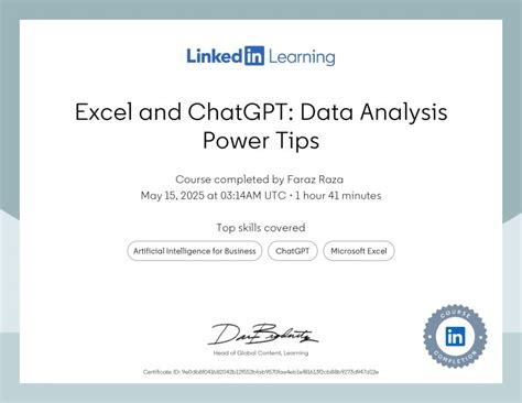 Certified In Excel And Chatgpt Data Analysis Power Tips Faraz Raza