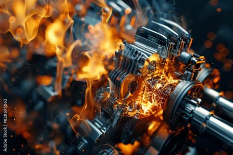 High Quality D Model Of Working V Engine With Explosions And Moving Mechanical Parts Stock