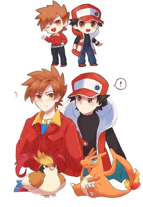 Red Blue Oak Charizard Pidgeot And Mega Pidgeot Pokemon And 1 More Drawn By Ym10kas