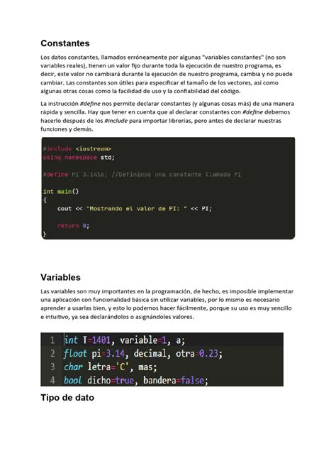 Tipos De Datos Constantes Y Variables Semana 2 Pdf Lenguaje De
