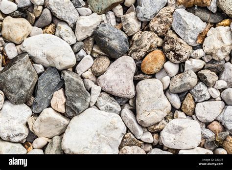 Backgroung Of Rock Gravel Pebbles Of Different Size And Shape Stock