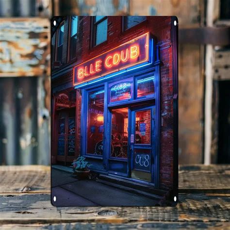 알루미늄 벽 장식 포스터 프레임 없음 1개 레트로 블루 클럽 재즈 및 라이브 음악 장소 광고 실내 및 실외 장식용 홈 바 욕실 내구성 있는 내구성 있는