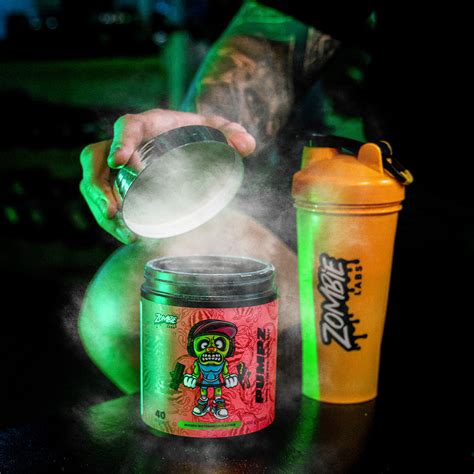 Zombie Labs Pumpz Pre Workout Supplement In Wicked Watermelon Flavor With Smoke Effect Next To