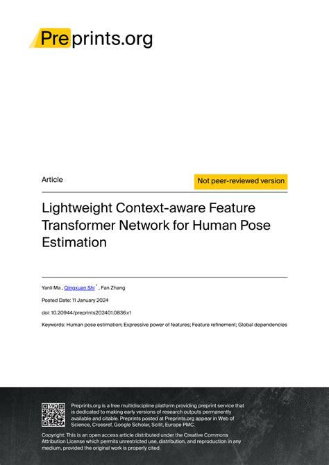 Pdf Lightweight Context Aware Feature Transformer Network For Human