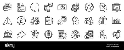 calculator target loyalty star and calculator alarm line icons pack