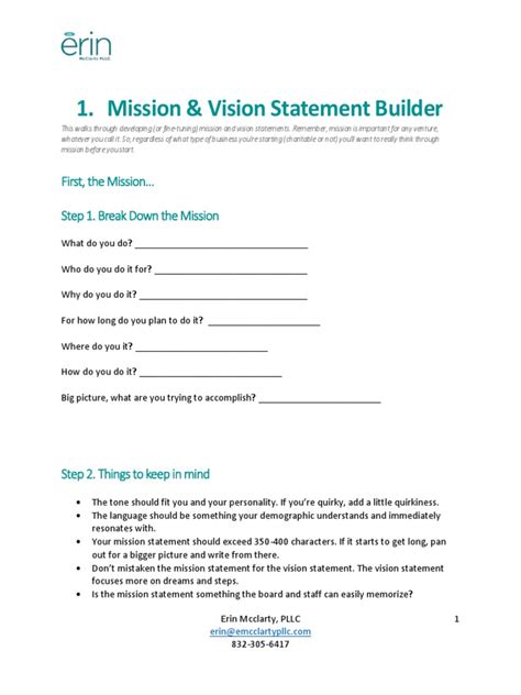 Mission And Vision Statement Builder Pdf Cognition