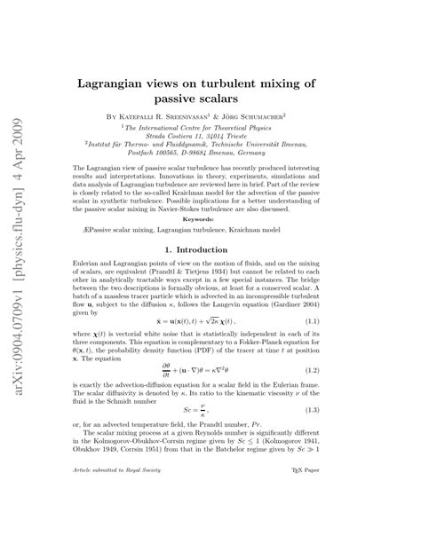 Pdf Lagrangian Views On Turbulent Mixing Of Passive Scalars