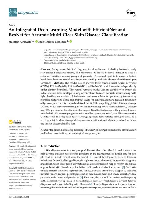 Pdf An Integrated Deep Learning Model With Efficientnet And Resnet For Accurate Multi Class