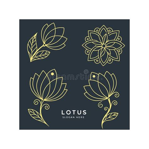 Minimalist Yellow Lotus Line Art Collection Stock Vector Illustration
