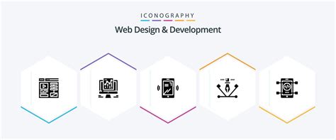 Web Design And Development 25 Glyph Icon Pack Including Pen Tool Designing Web Artwork