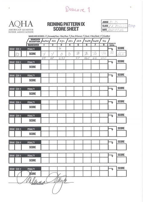 Score Sheets Reining Spha