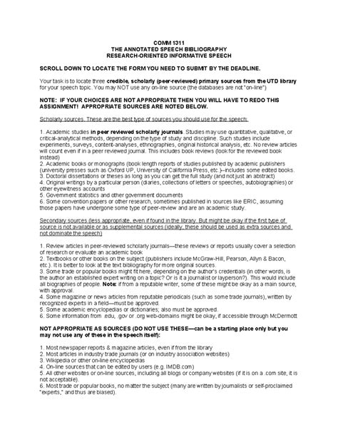 1311 Annotated Bibliography Comm 1311 The Annotated Speech