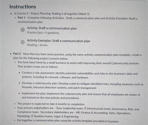 Solved Instructions In Course 3 Project Planning Chegg Com