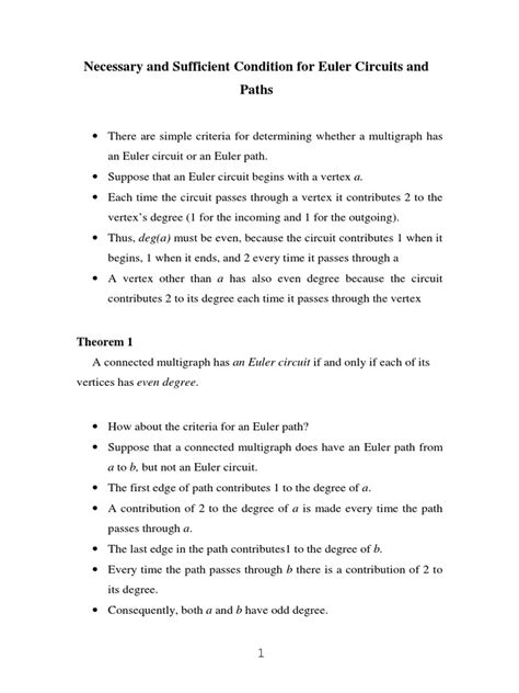 Necessary And Sufficient Condition For Euler Circuits And Paths Pdf Vertex Graph Theory