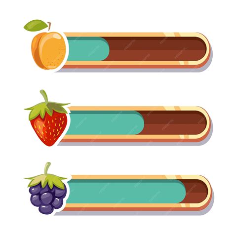 Premium Vector Game Interface Bars Cartoon Gaming Loading Panel With Fruits Isolated Wood Bar