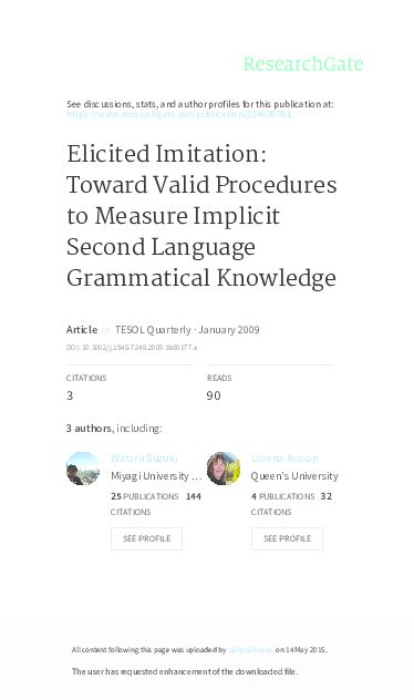 Pdf Elicited Imitation Toward Valid Procedures To Measure Implicit Second Language
