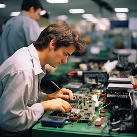 Premium Ai Image A Worker Handling An Electronic Circuit Board The Worker Is Assembling Or