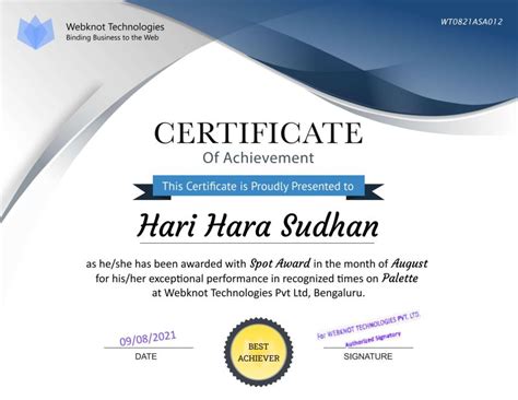 Hari Hara Sudhan S On Linkedin Webknottechnologies Award Internship Spotaward Thankyou