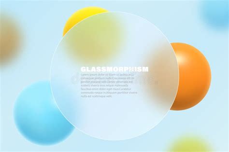 Round Banner With Glass Overlay Effect With 3d Balls In Glass Morphism Style Stock Vector
