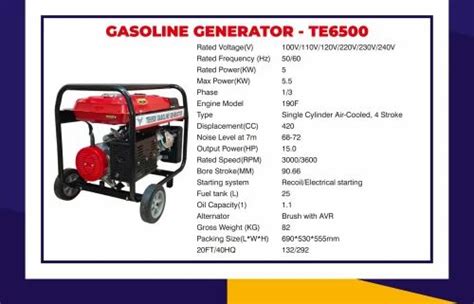 5 Kva Single Phase Gasoline Generator Air Cooled At ₹ 65000 Piece In Chennai
