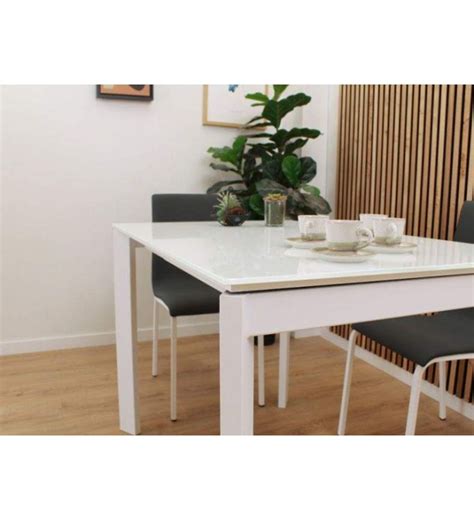 Mesa Extensible Con Encimera De Cristal Gorbea Y Patas Metálicas