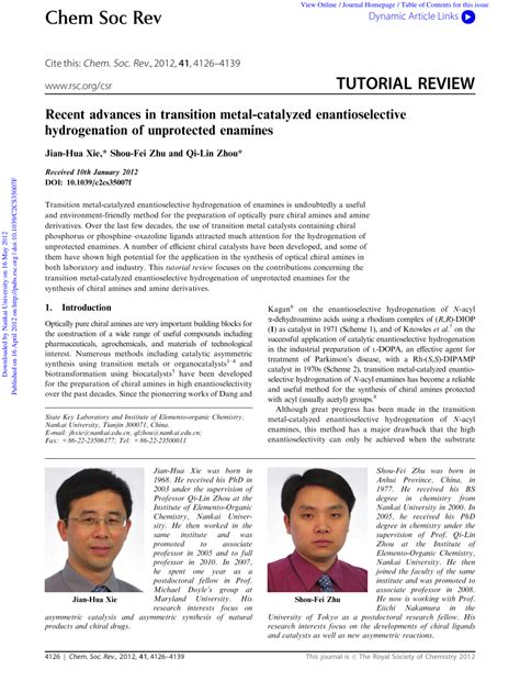 Pdf Cheminform Abstract Recent Advances In Transition Metal Catalyzed Enantioselective