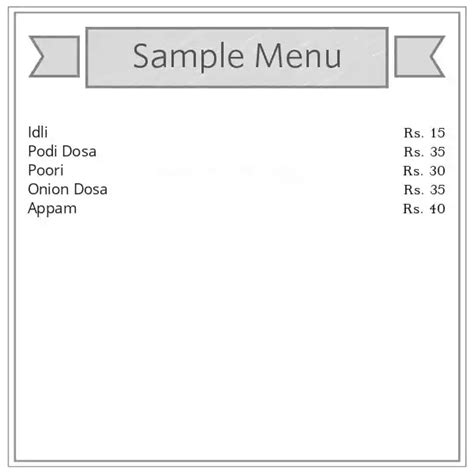 Menu Of S Bazaar Velachery Chennai
