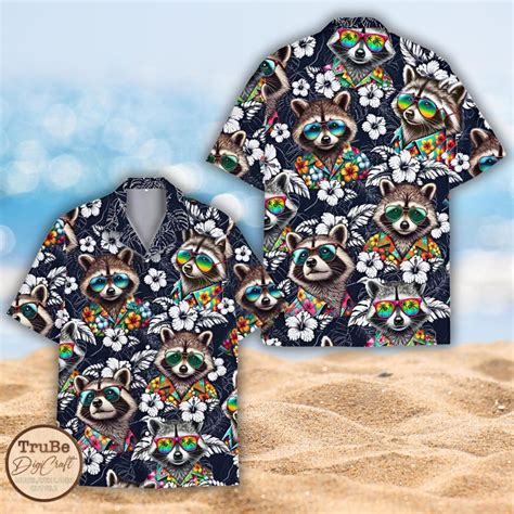 Tropical Raccoon Hawaiian Shirt Men Women Youth Hibiscus Raccoon Shirt