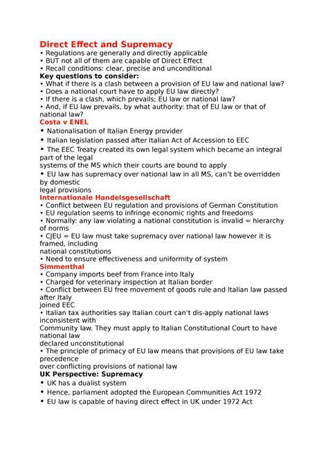 Direct Effect And Supremacy Direct Effect And Supremacy Regulations Are Generally And Directly
