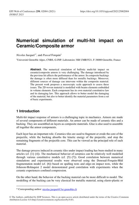 Pdf Numerical Simulation Of Multi Hit Impact On Ceramic Composite Armor
