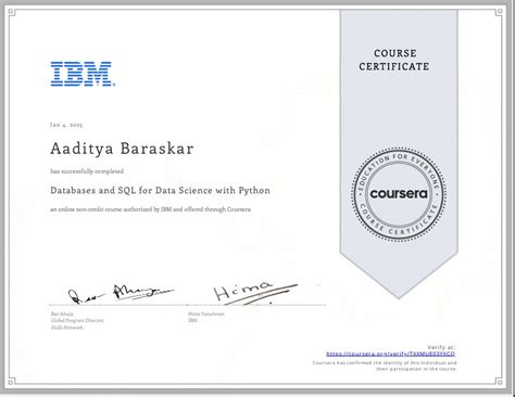 Aaditya Baraskar On Linkedin Datascience Sql Python Ibm Coursera