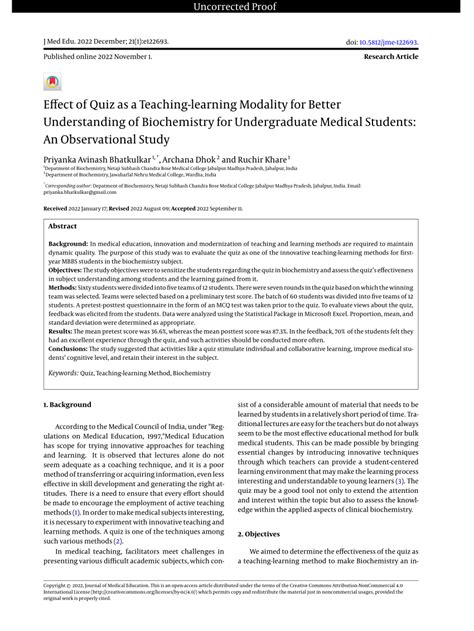 Pdf Effect Of Quiz As A Teaching Learning Modality For Better