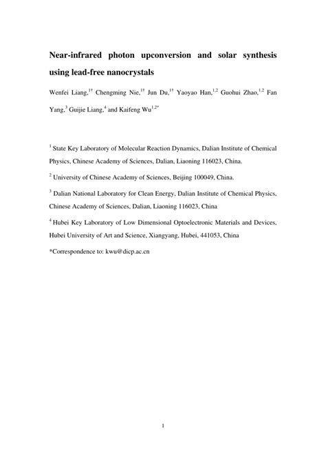 Pdf Near Infrared Photon Upconversion And Solar Synthesis Using Lead Free Nanocrystals
