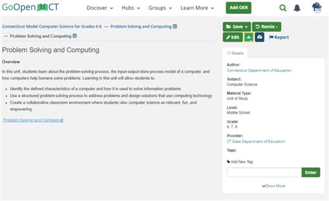 Connecticut Model Computer Science For Grades 6 8 Problem Solving And Computing Problem