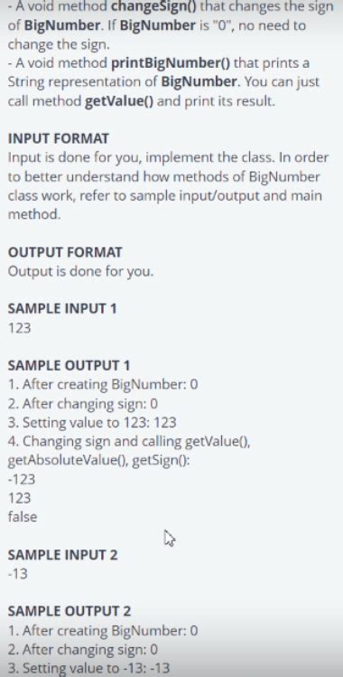 solved 1 bignumber class problem statement write a class