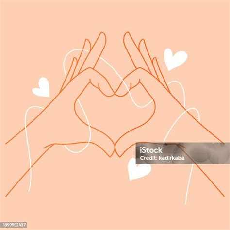 하트 모양을 보여주는 여성의 손 손 제스처 일러스트 디자인 해피 발렌타인 데이 라인아트에 대한 스톡 벡터 아트 및 기타 이미지