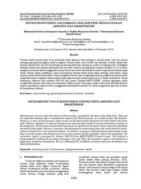 Sistem Monitoring Gelombang Osilometrik Menggunakan Arduino Dan