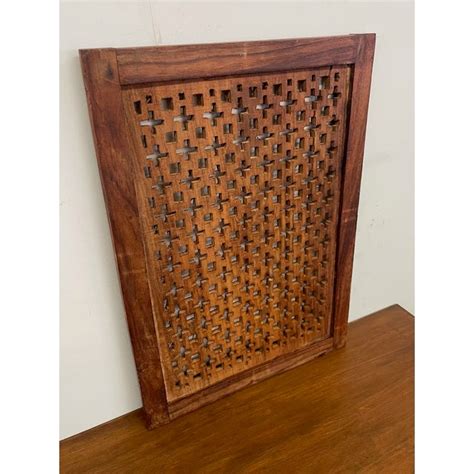 Vintage Hand Carved Wooden Lattice Panel Wall Art Decorative