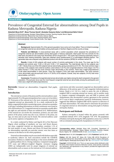 Pdf Prevalence Of Congenital External Ear Abnormalities Among Deaf