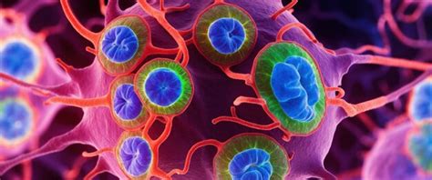 Fluorescent Image Depicting Vibrant Oligodendrocytes Under A Microscope