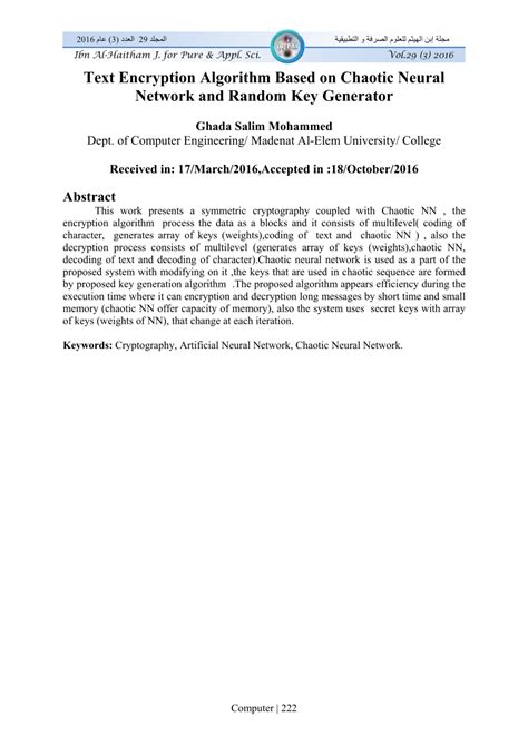 Pdf Text Encryption Algorithm Based On Chaotic Neural Network And Random Key Generator