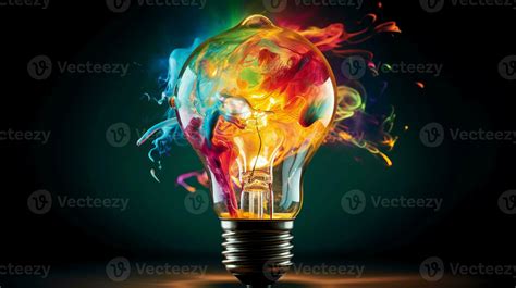 Vibrant Explosion Bursting Light Bulb Creates A Colorful Masterpiece Perfect For Creative