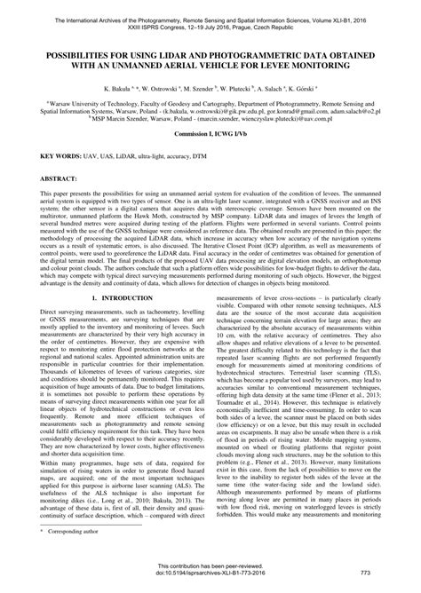 Pdf Possibilities For Using Lidar And Photogrammetric Data Obtained With An Unmanned Aerial