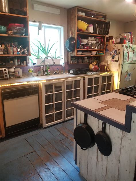Upcycled Kitchen Cupboards And Counters Built From Our Own Floorboards