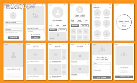 Set Of Ui Ux Gui Screens Social Network App Flat Design Template For Mobile Apps Stock