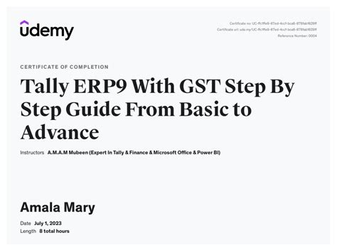 Udemy Course Completion Certificate Amala Mary